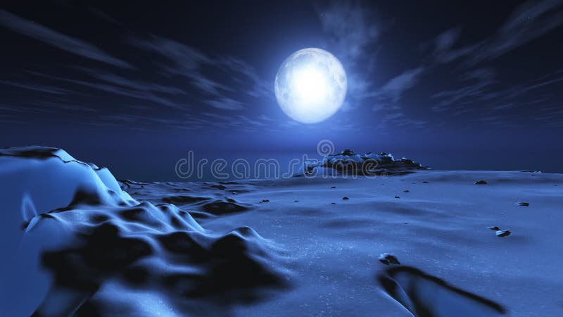 Ice Berg Night Full Moon, 3d Render Stock Illustration - Illustration ...