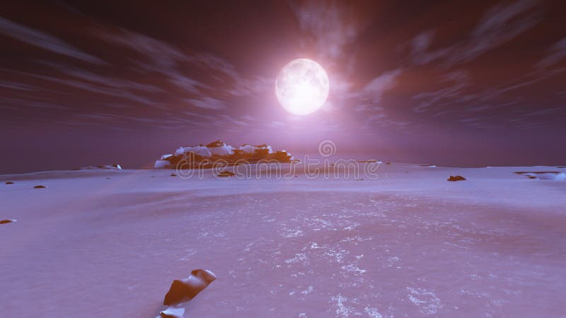 Ice Berg Night Full Moon, 3d Render Stock Illustration - Illustration ...