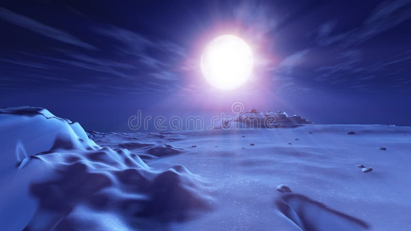 Ice Berg Night Full Moon, 3d Render Stock Illustration - Illustration ...