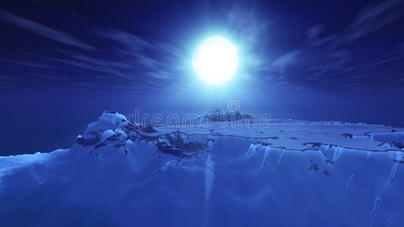 Ice Berg Night Full Moon, 3d Render Stock Illustration - Illustration ...