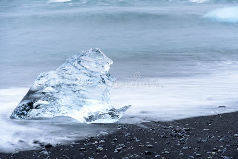 Ice on the Black Beach of Jokulsarlon, Iceland Stock Image - Image of ...