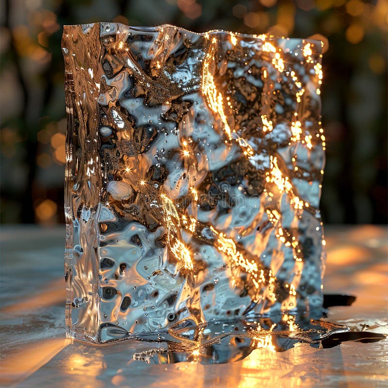 A Reflective Ice Block Captures the Shimmering Sunlight Outdoors during ...
