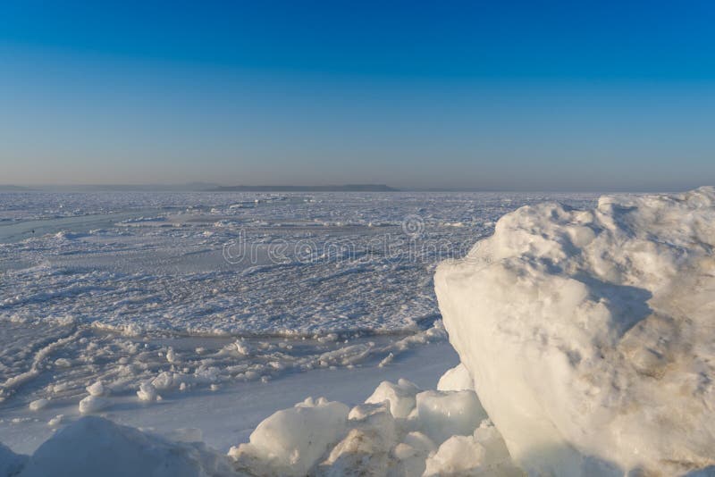 Ice Blocks on the Background of the Frozen Sea Stock Image - Image of ...