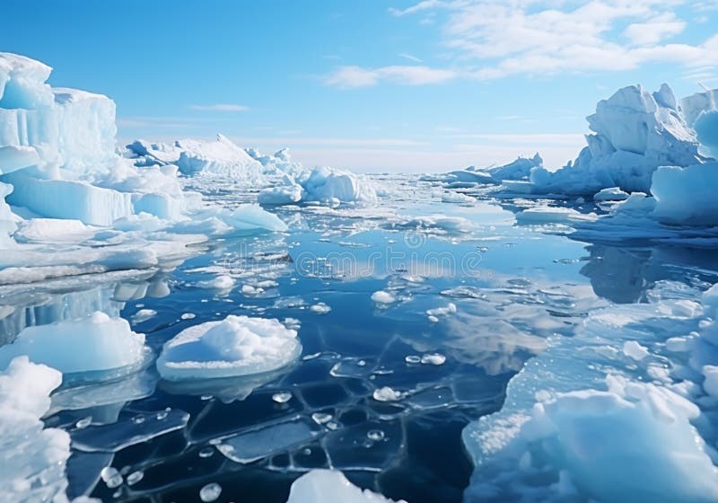 Ice Blocks, Icebergs, on the Surface of the Ocean or Lake, in Polar ...