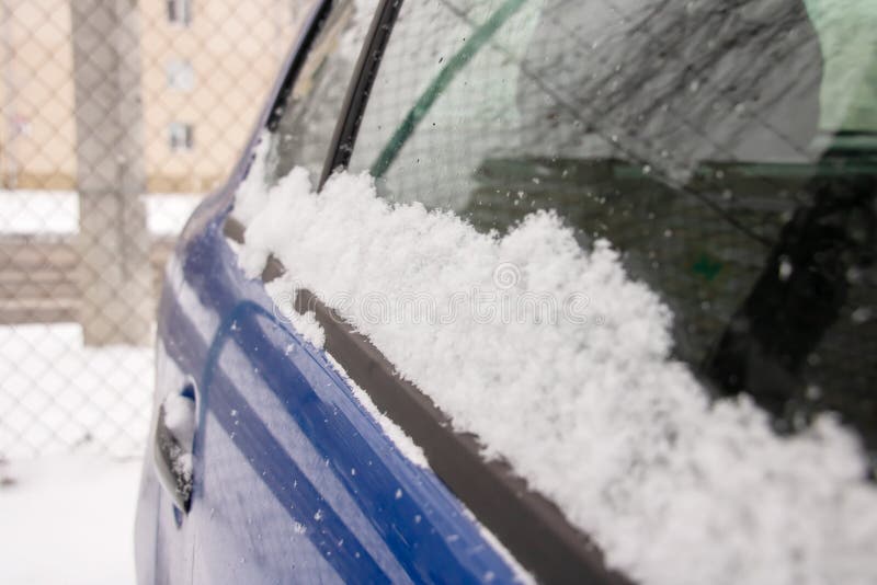 Ice on Blue Car Glass in Winter Stock Photo - Image of weather ...