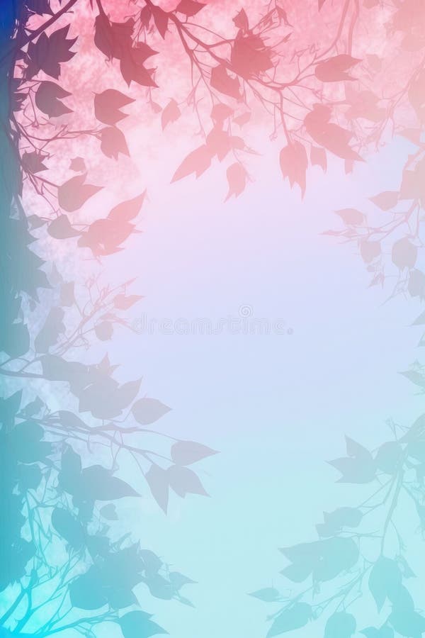 Ice Blue Light Pink Background Silhouettes Leafy Branches Vertical ...