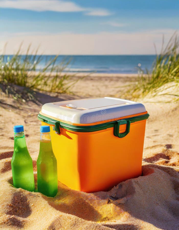 Ice Box, Drink Cooler, Portable Fridge on the Beach Stock Illustration ...
