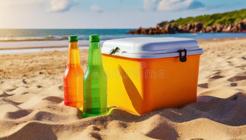 Ice Box, Drink Cooler, Portable Fridge on the Beach Stock Illustration ...