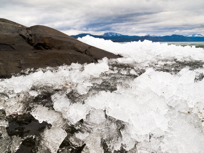 Ice-Break at Lake Laberge, Yukon Territory, Canada Stock Image - Image ...