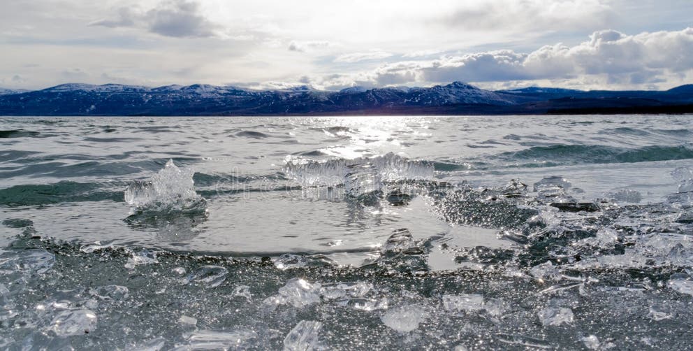 Ice-Break at Lake Laberge, Yukon Territory, Canada Stock Image - Image ...