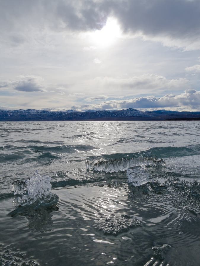 Ice-Break at Lake Laberge, Yukon Territory, Canada Stock Image - Image ...