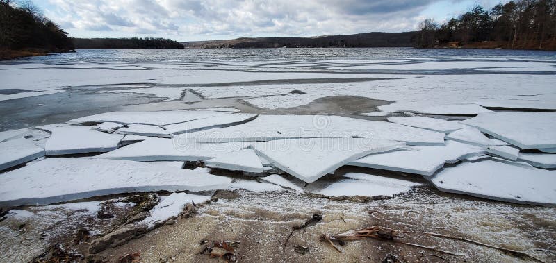 Ice breaking on lake shore stock photo. Image of beach - 176738818