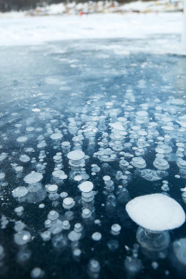 Ice Bubbles Create a Stunning Pattern on a Frozen Lake Stock Image ...