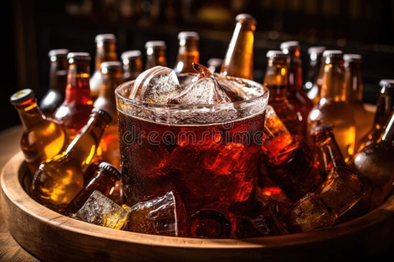 Ice Bucket Filled with Beer Bottles, Focus on Caps Stock Illustration ...