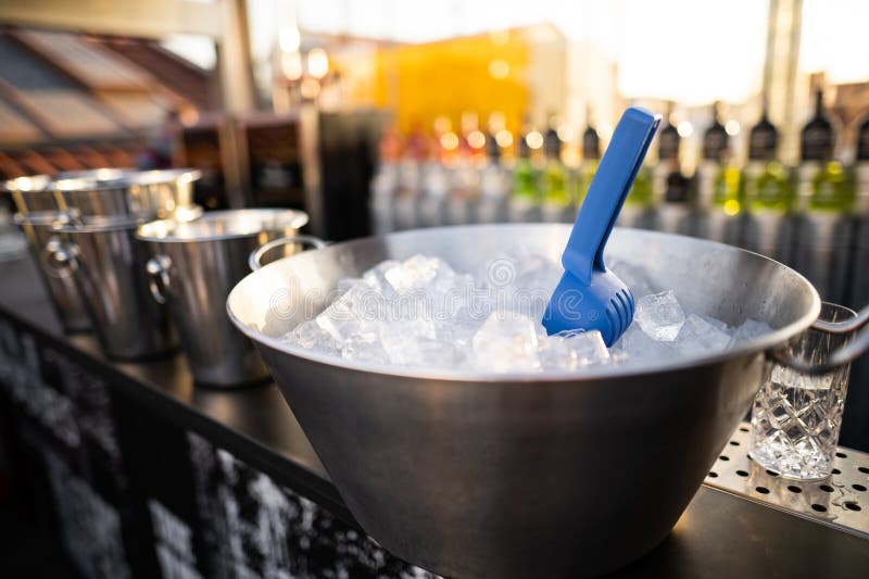 An Ice Bucket with a Spatula in a Restaurant for Cooling Drinks Stock ...