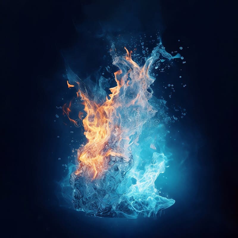 Ice Burning in Flame on Dark Blue Background. Abstract Art Stock ...