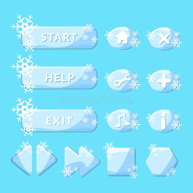 Ice Buttons Set. Vector GUI Asset Collection for Game and App Stock ...