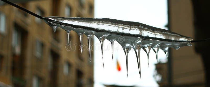 Ice on a Cable in Bucharest Stock Photo - Image of romania, building ...