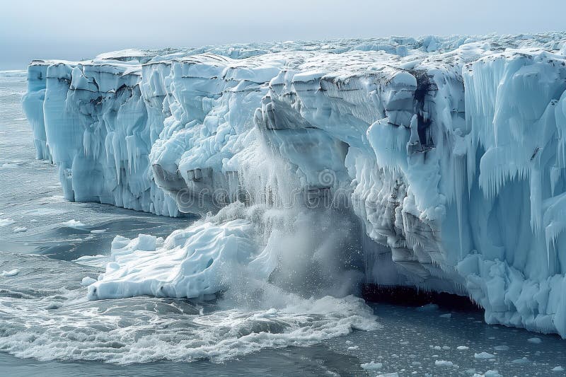 Ice Calving from the Edge of Melting Antarctic Ice Shelf, Aerial View ...