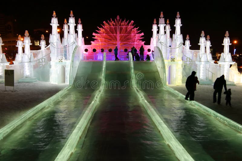 Ice Castle with Illumination Editorial Image - Image of bright ...