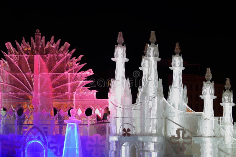 Ice Castle at night editorial photography. Image of black - 66001892