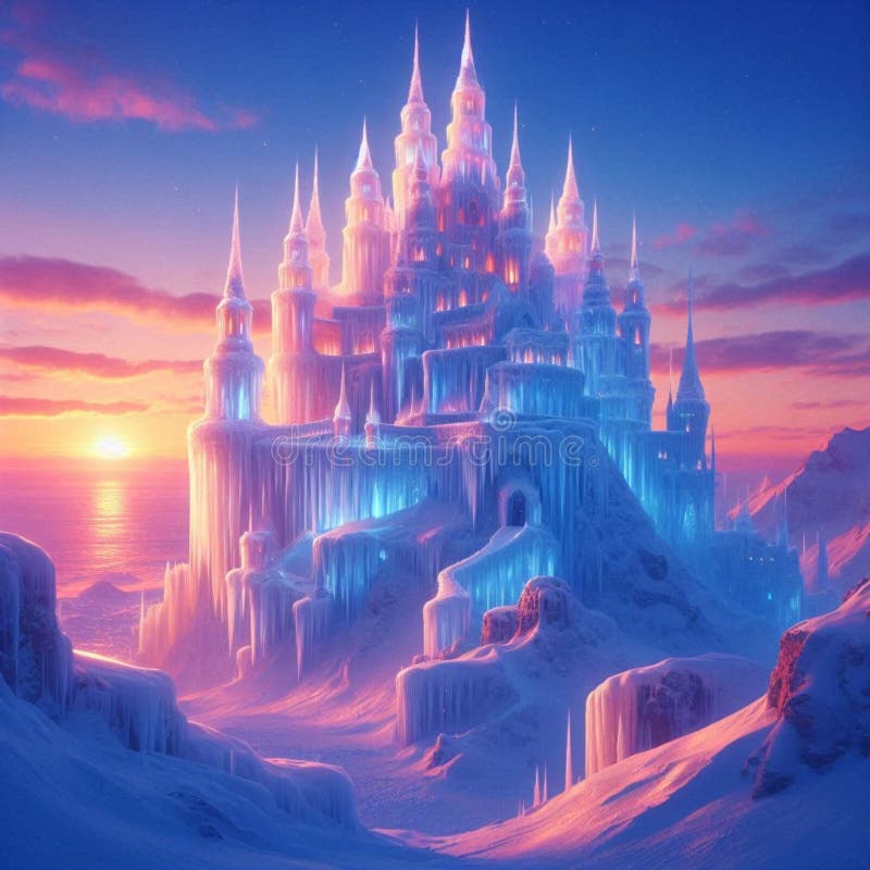 Ice Castle Sunset - 1 stock photo. Image of castle, pink - 356897788