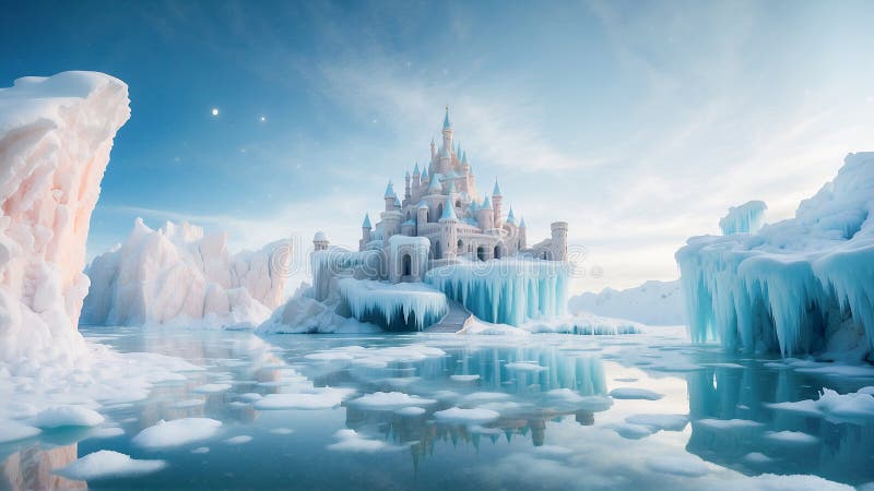 The Ice Castles in the Winter Lake. the Winter Kingdom with Floating ...