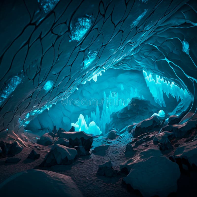 Ice Cave with Blue Minerals Stock Illustration - Illustration of stones ...
