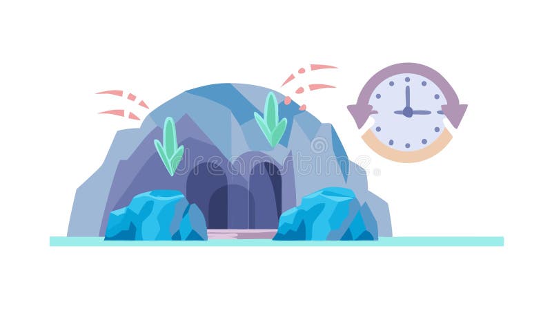 Ice Cave with Clock, Time Exploration Vector Graphic, Vector Design ...