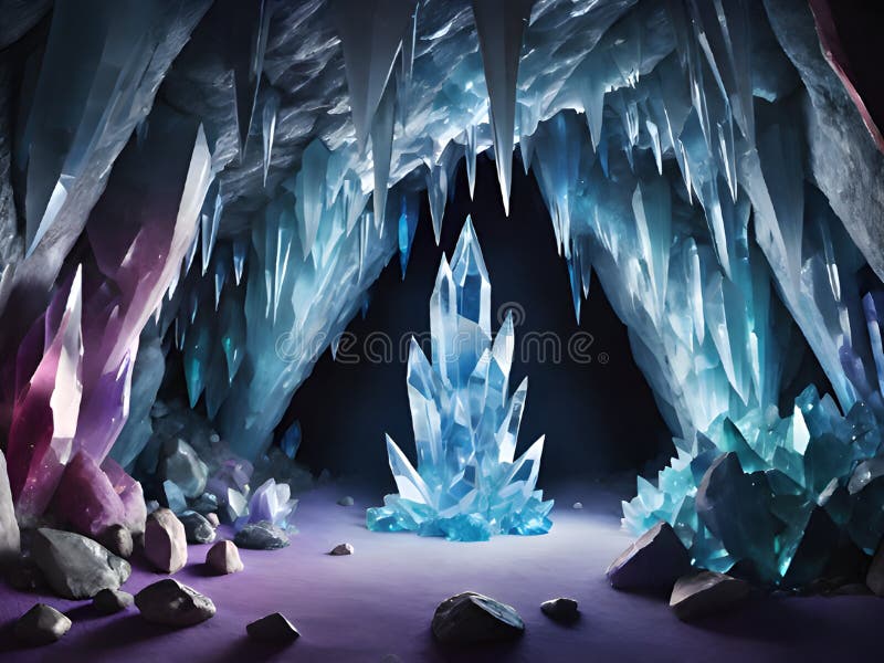 Ice cave with crystals stock illustration. Illustration of travel ...