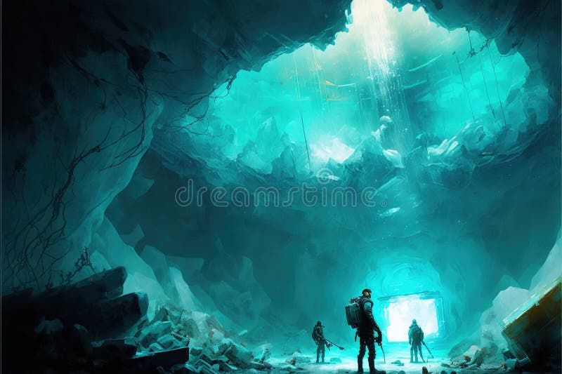 Ice Cave Exploration in with Futuristic Sci-fi Pioneer Explorer Stock ... Ice Cave Exploration in with Futuristic Sci-fi Pioneer Explorer Stock ...