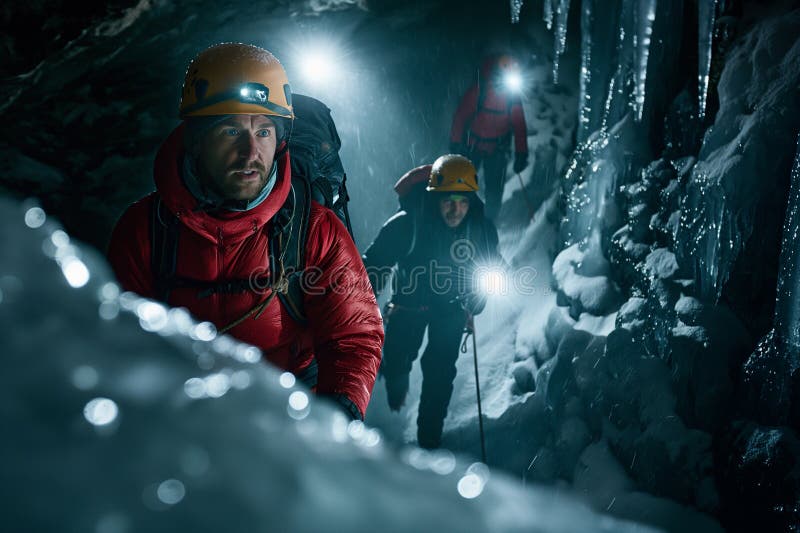 Ice Cave Explorers on an Adventurous Expedition Stock Illustration ...