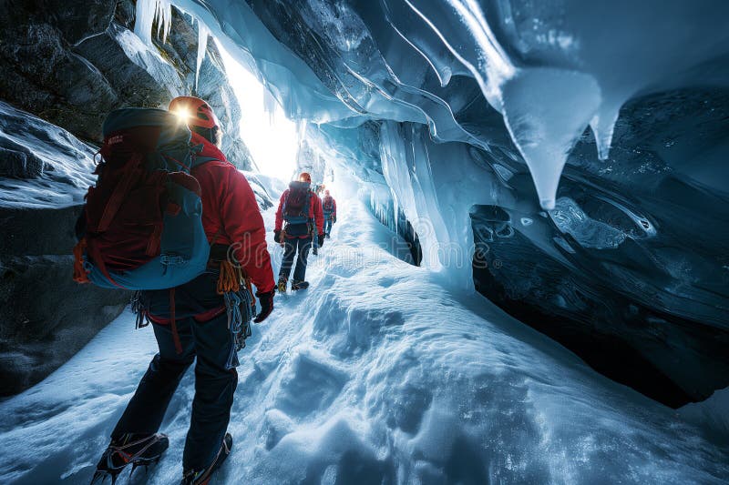 Ice Cave Explorers on an Adventurous Expedition Stock Illustration ...