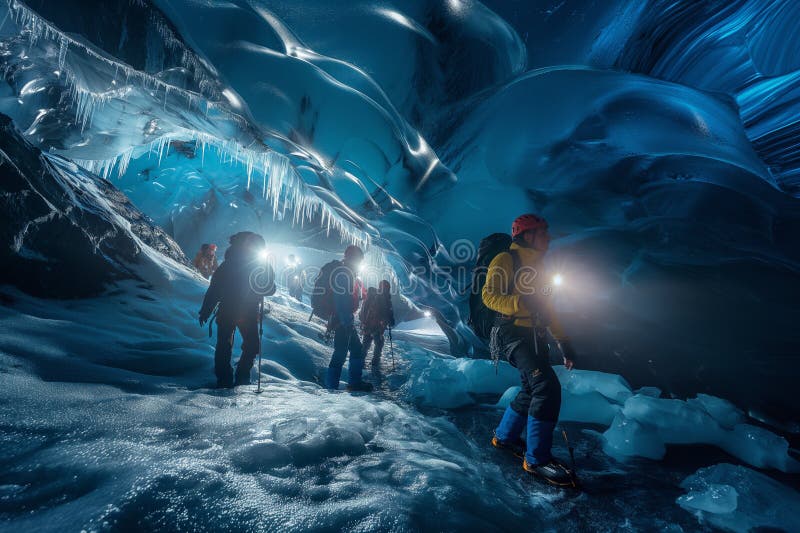 Ice Cave Explorers on an Adventurous Expedition Stock Illustration ...