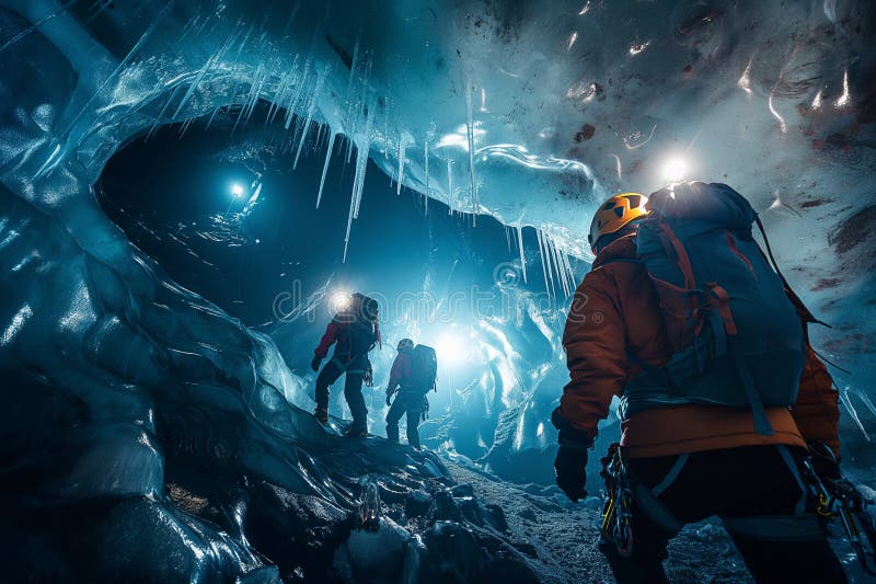 Ice Cave Explorers on an Adventurous Expedition Stock Illustration ...