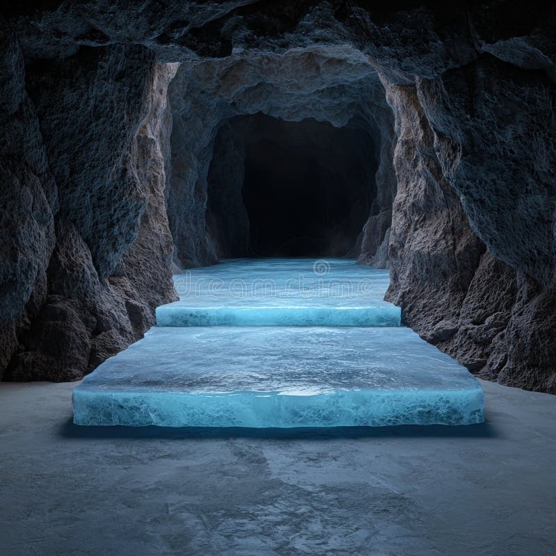 An Ice Cave with a Frozen Path Leading into Darkness. Stock ...