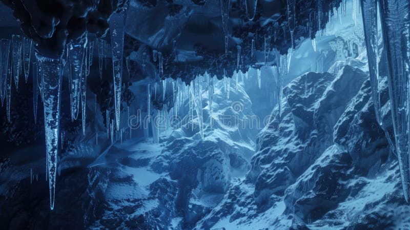 Ice Cave with Icicles stock photo. Image of white, subzero - 383396810
