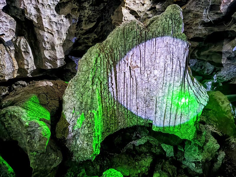 Ice in Cave, Illuminated by Artificial Lighting, with Large Differences ...