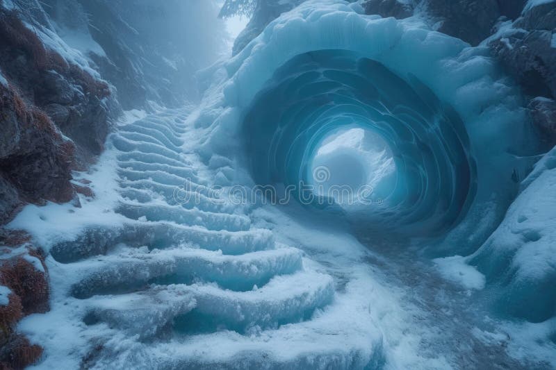 An Ice Cave. a Long Tunnel in the Ice Stock Illustration - Illustration ...