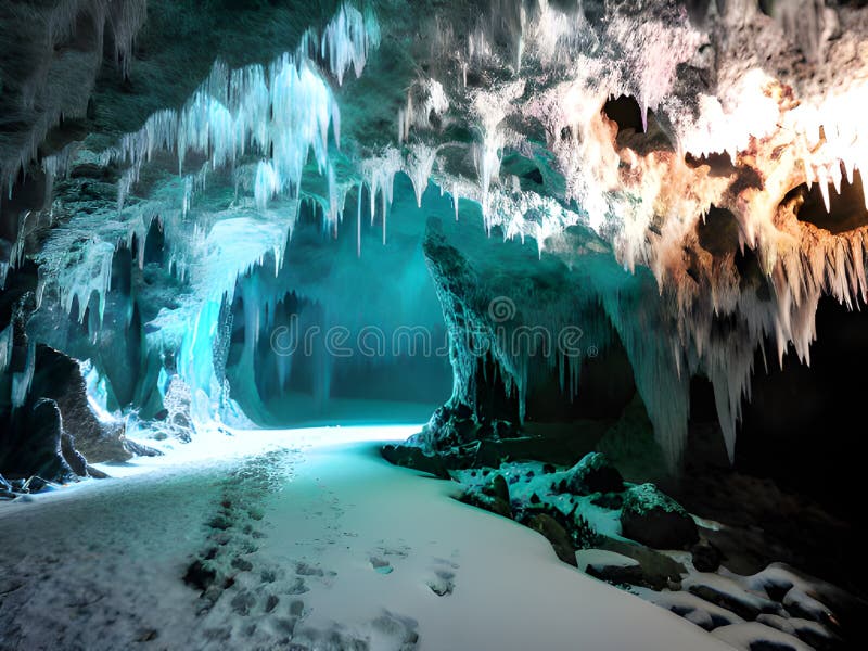 Ice Cave in the Night, Ai Generated Stock Illustration - Illustration ...