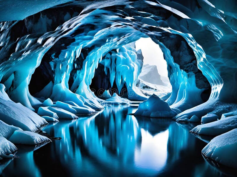 Ice cave in the snow stock illustration. Illustration of rock - 332706099