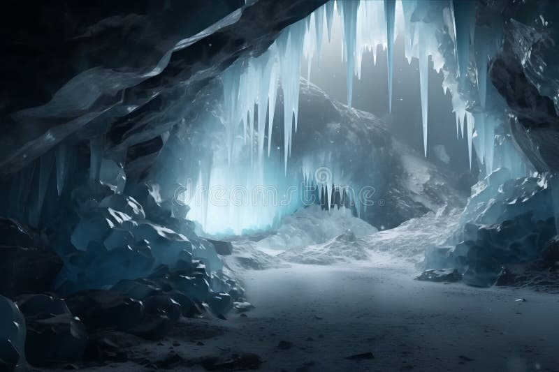 Ice Cave with Stalactites and Stalagmites in it Stock Illustration ...