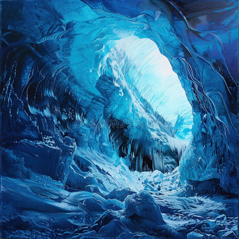 Ice Cave with Stunning Blue Ice Formations Realism Style Stock ...