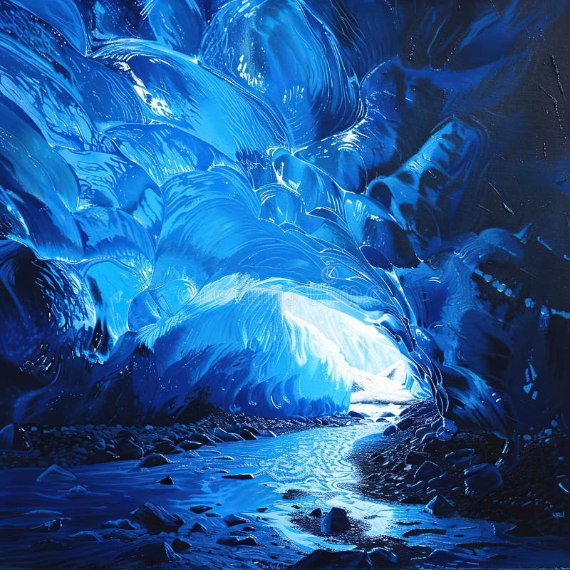 Ice Cave with Stunning Blue Ice Formations Realism Style Stock ...