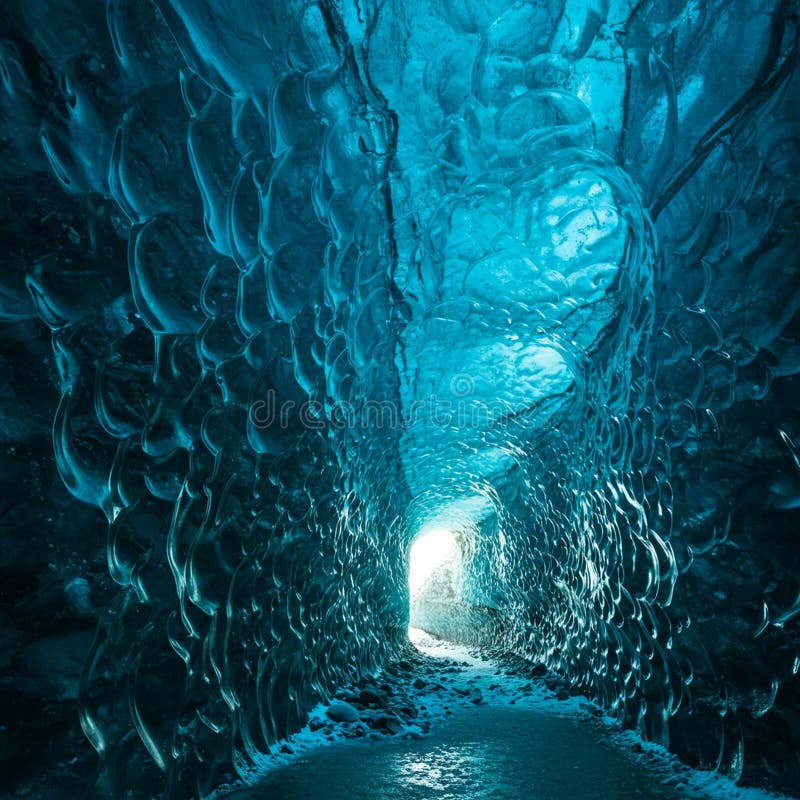 An Ice Cave with Translucent Blue Walls Featuring Smooth, Undulating ...