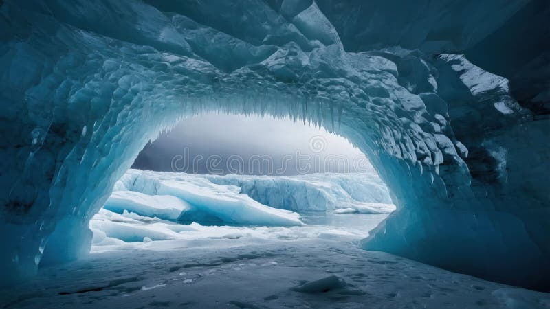 Stunning Glacial Ice Cave Archway with Ocean View Stock Illustration ...