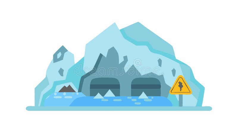 Ice Cave with Warning Sign. Danger, Cold Environment, Exploration ...