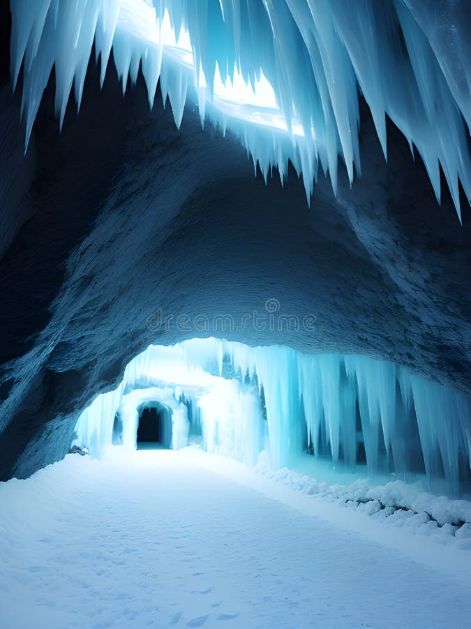Ice Cave in the Winter, Ai Generated Stock Illustration - Illustration ...