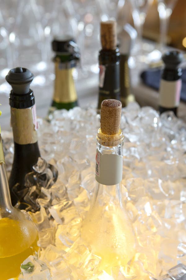 Ice Champagne Bottles on the Counter in a Hotel Stock Image - Image of ...