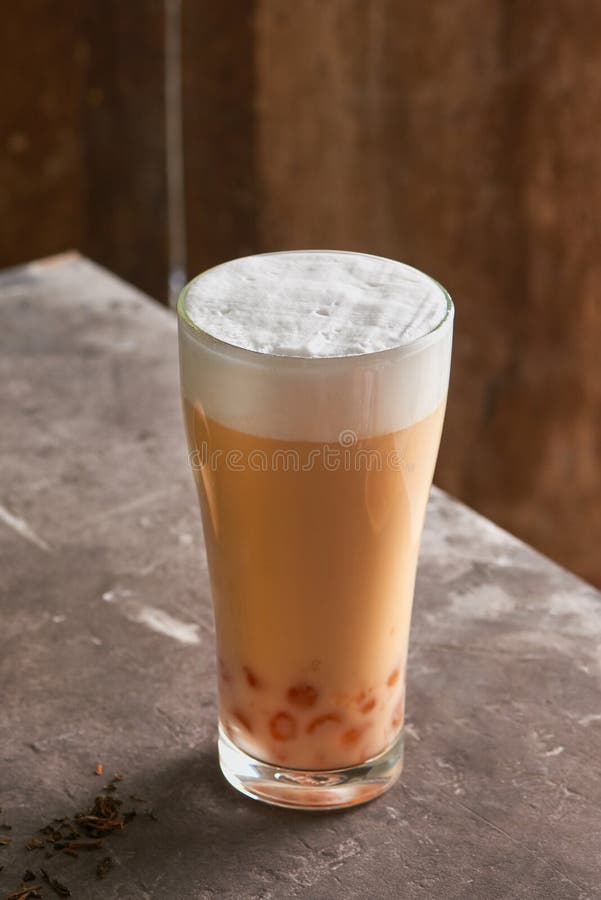 Ice Cheese Milk Tea and Bubble with Chocolate Cookies. Stock Image ...